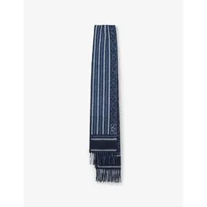 Loewe Branded Wool And Cashmere Scarf - Dark Navy Blue