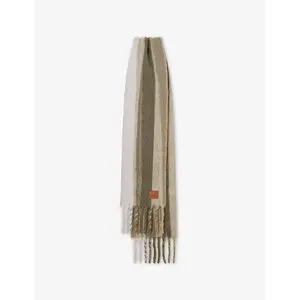 Loewe Striped Branded Wool-blend Scarf - Soft White/khaki Mul