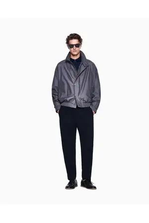 Giorgio Armani Zip-up Cotton Jersey Shirt With Snap-button Cuffs - Blue