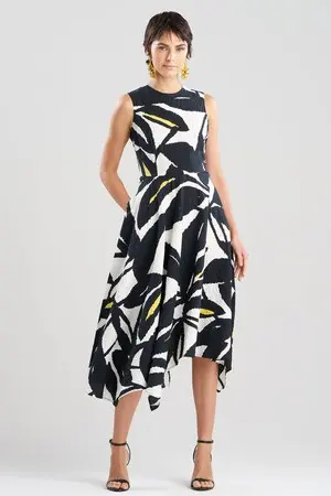 Natori Leaf Matelassé Cotton Origami Maxi Dress - Black