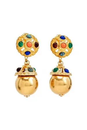KENNETH JAY LANE Jeweled Cabochon Drop Clip-on Earrings - Gold