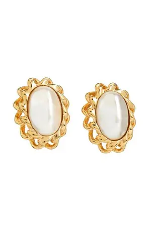 KENNETH JAY LANE Pearl Center Oval Clip-On Earrings