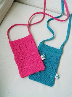 LOST PATTERN Cactus Crochet Crossbody Phone Bag - Turquoise