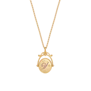 FABLE ENGLAND V Initial Violet Spinner Chain Necklace - Gold