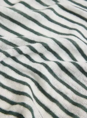 Majestic Filatures Linen Knit Stripe Elbow Sleeve Crewneck - Agave