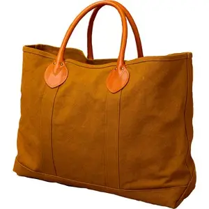 FORTELA Canvas Tote With Leather Handles - Camel