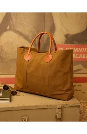 FORTELA Canvas Tote With Leather Handles - Camel