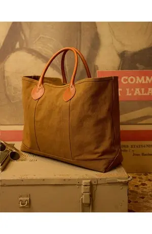 FORTELA Canvas Tote With Leather Handles - Camel