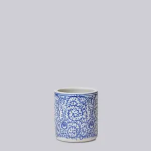 COBALT GUILD Tiny Porcelain Country Peony Cachepot - Blue + White