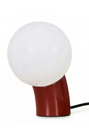 BRIGHTECH Vino 8" Curved Led Table Lamp With Globe Forsted Glass Shade And Phone Charging Usb-c Port - Red