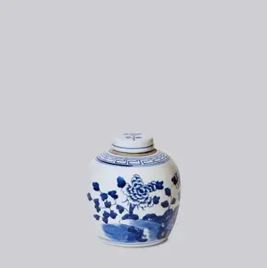 COBALT GUILD Porcelain Peony Lidded Round Storage Jar - Blue + White
