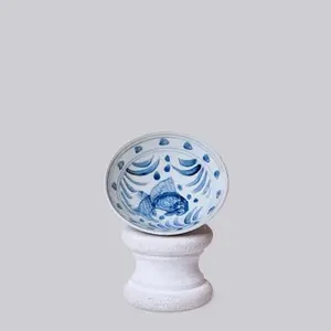 COBALT GUILD Porcelain Carp Conical Bowl - Blue + White
