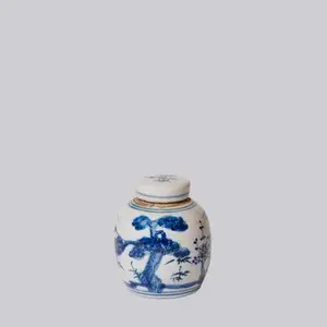 COBALT GUILD Porcelain Mini Three Friends Round Jar - Blue + White