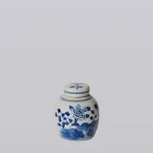 COBALT GUILD Porcelain Mini Peony Floral Round Jar - Blue + White