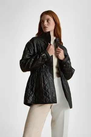FURNIQ UK Quilted Leather Zip-up Jacket With Gold-tone Hardware