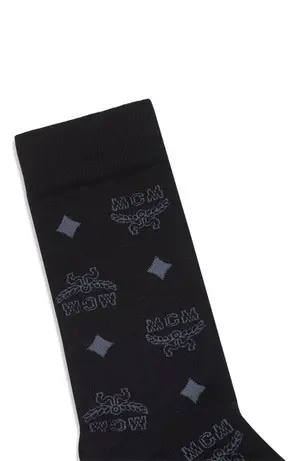 Mcm Monogram Knit Crew Socks - Black