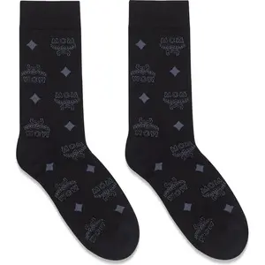 Mcm Monogram Knit Crew Socks - Black