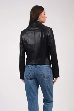 FURNIQ UK Leather Moto Biker Jacket - Black