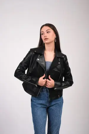 FURNIQ UK Leather Moto Biker Jacket - Black