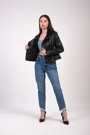FURNIQ UK Leather Moto Biker Jacket - Black