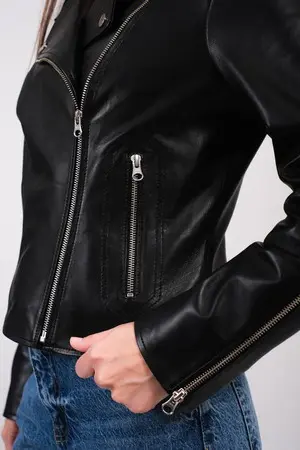FURNIQ UK Leather Moto Biker Jacket - Black
