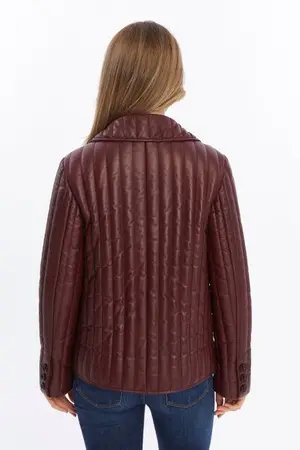 FURNIQ UK Tabitha Leather Coat - Burgundy