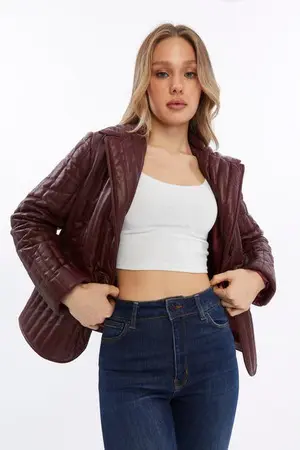 FURNIQ UK Tabitha Leather Coat - Burgundy