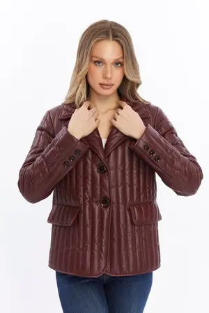 FURNIQ UK Tabitha Leather Coat - Burgundy