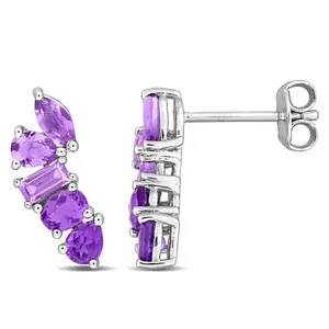 JULIANNA B. Gemstone Multi-cut Drop Earrings Sterling Silver - Amethyst/sterling Silver