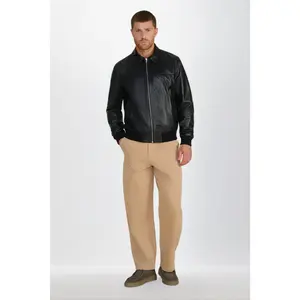 FURNIQ UK Leather Bomber Jacket - Black