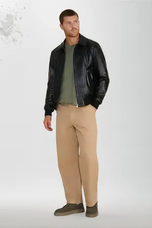 FURNIQ UK Leather Bomber Jacket - Black