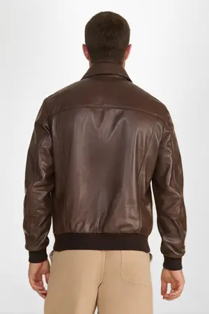 FURNIQ UK Leather Bomber Jacket - Brown