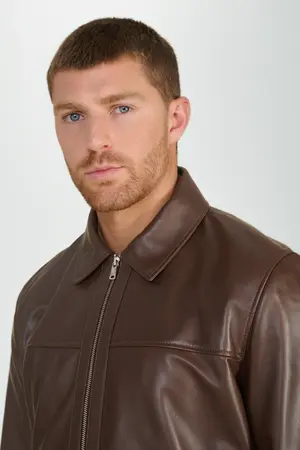 FURNIQ UK Leather Bomber Jacket - Brown