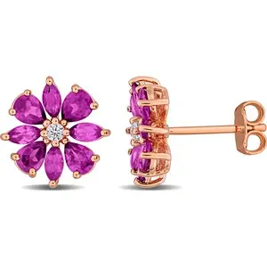 JULIANNA B. Flower Stud Earrings - Rhodolite