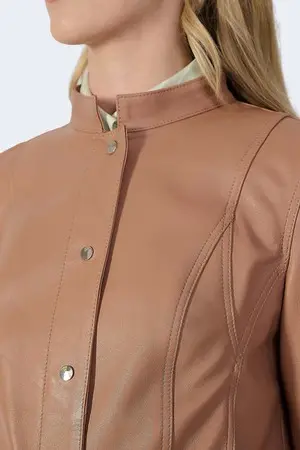 FURNIQ UK Amelia Leather Jacket - Mocha