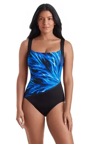 SHAPESOLVER SPORT Squareneck One-piece Swimsuit - Blue Electrifying