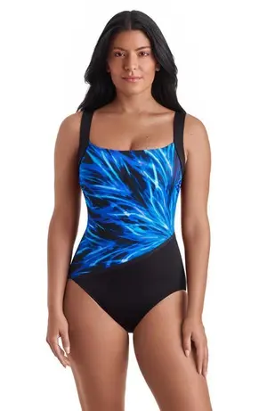 SHAPESOLVER SPORT Squareneck One-Piece Swimsuit Blue Electrifying