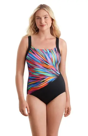 SHAPESOLVER SPORT Squareneck One-piece Swimsuit - Multi Nightparty