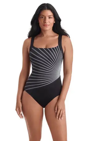 SHAPESOLVER SPORT Squareneck One-piece Swimsuit - Optic Rays