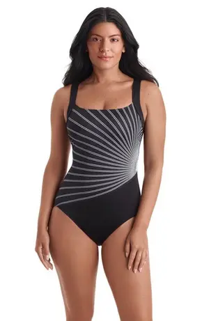 SHAPESOLVER SPORT Squareneck One-Piece Swimsuit Optic Rays