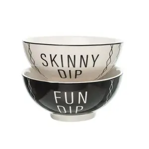 TOTALEE GIFT Fun Dip /skinny Dip Bowls Set Of 2 Ceramic - Black