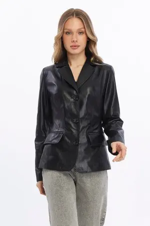 FURNIQ UK Esther Leather Blazer - Black