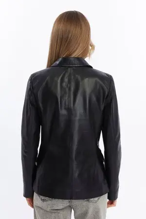 FURNIQ UK Esther Leather Blazer - Black