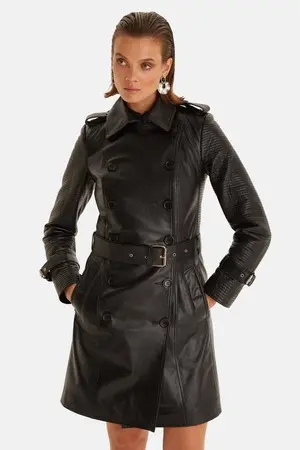 FURNIQ UK Greenwich Leather Trench Coat