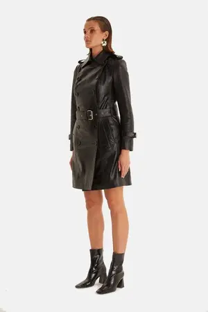 FURNIQ UK Greenwich Leather Trench Coat