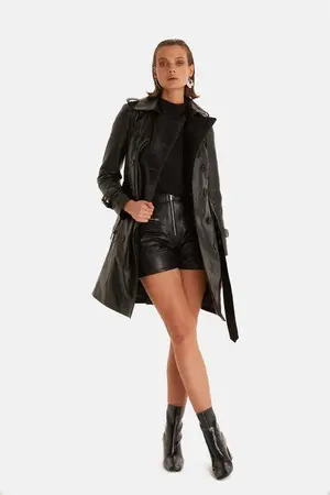 FURNIQ UK Greenwich Leather Trench Coat