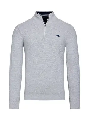 RAGING BULL Classic Ribbed Quarter Zip Knit Jumper