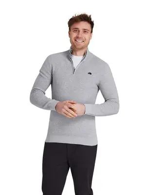 RAGING BULL Classic Ribbed Quarter Zip Knit Jumper - Grey