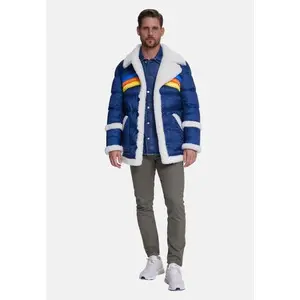 FURNIQ UK Quilted Genuine Leather Puffer Coat With Shearling Trim - White