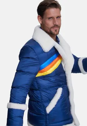 FURNIQ UK Quilted Genuine Leather Puffer Coat With Shearling Trim